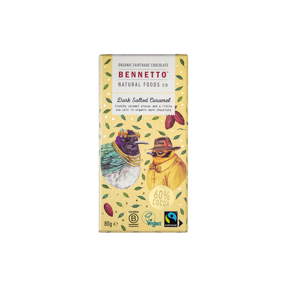 Bennetto 60% Dark Chocolate Bar With Salted Caramel 80g | Grape Tree