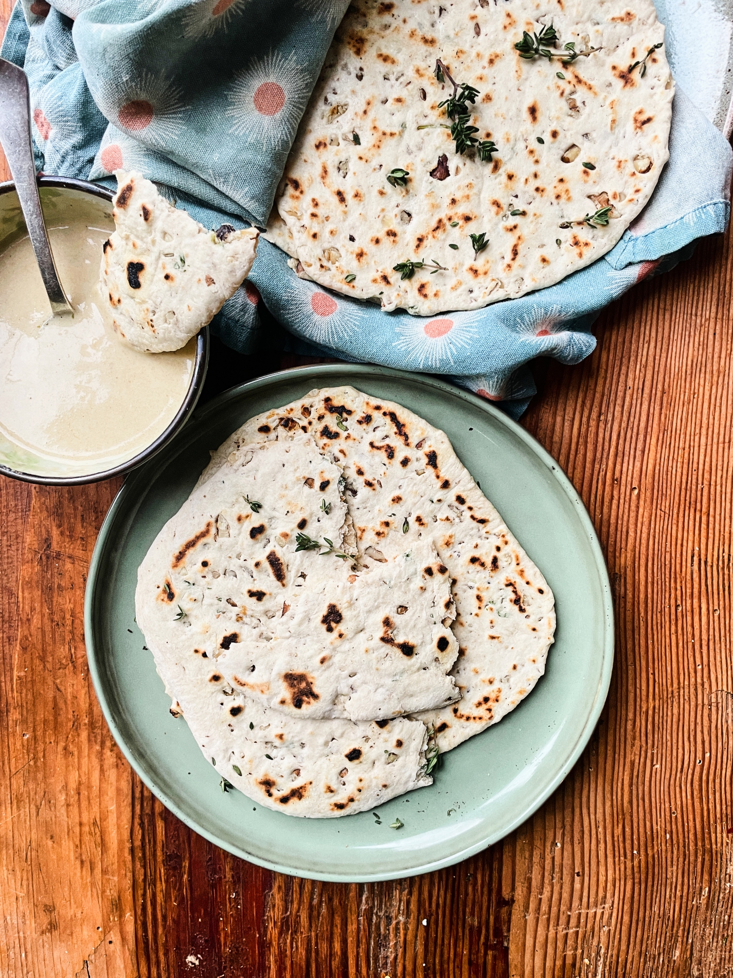 Walnut And Herb Flatbreads With Tahini Dip | Healthy Recipes | Grape Tree